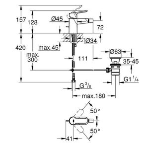 Grohe Bauedge - Miscelatore cromo per Bidet con piletta di scarico ...